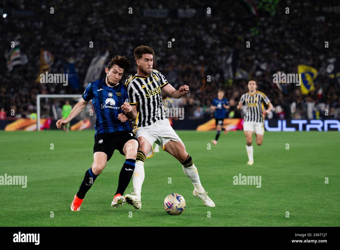 Rome, Italy. 15 May 2024. Dusan Vlahovic of Juventus FC competes for ...