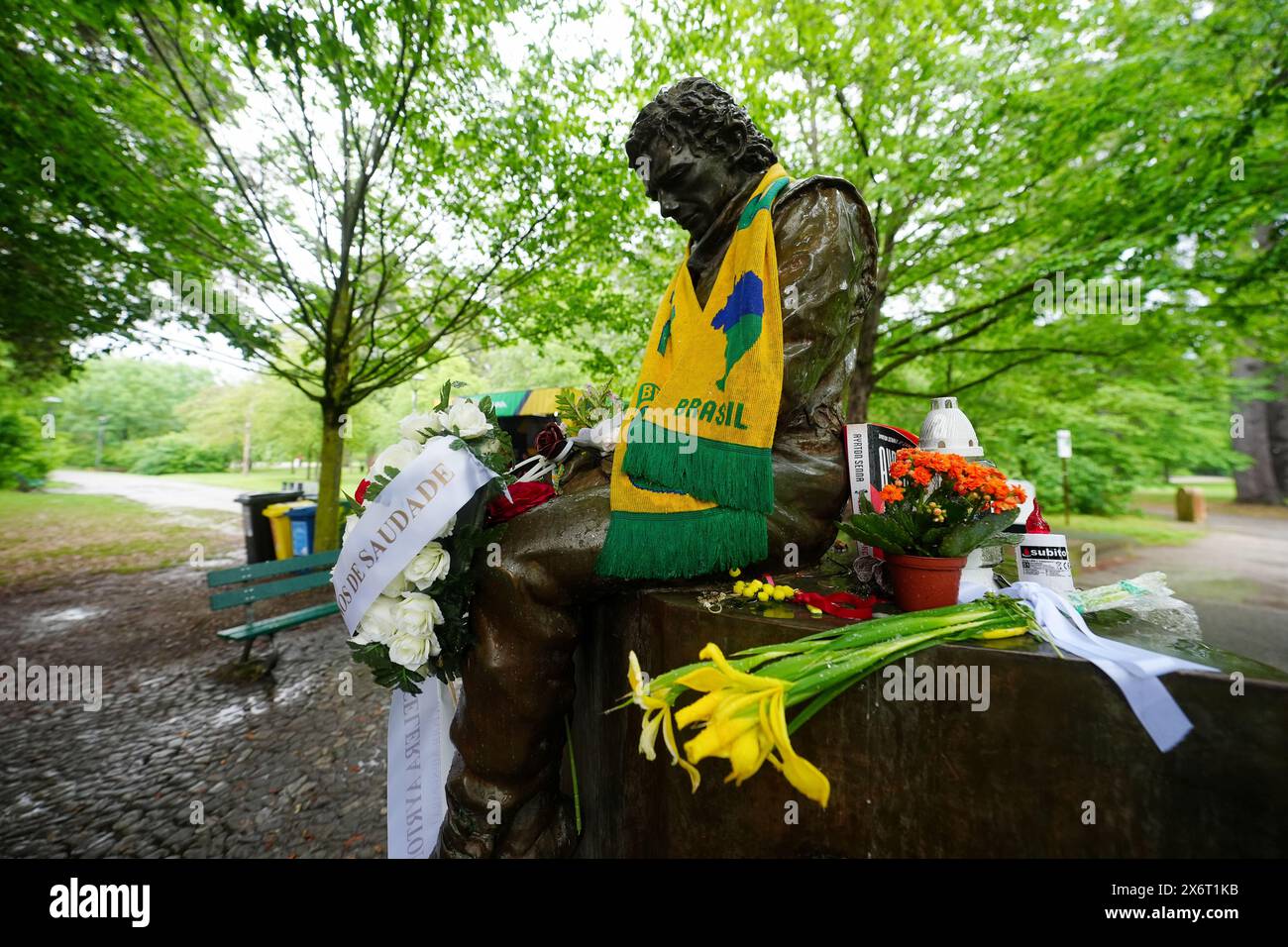 Tributes are laid at the Ayrton Senna Memorial at the Autodromo ...