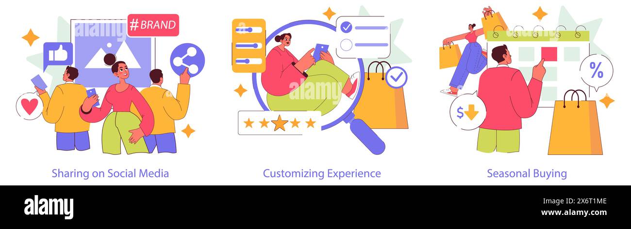 Brand Ritual set. Illustrating social media engagement, personalized ...