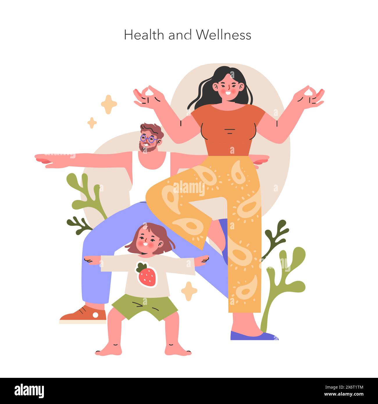 Health and Wellness illustration. A family engages in yoga together ...