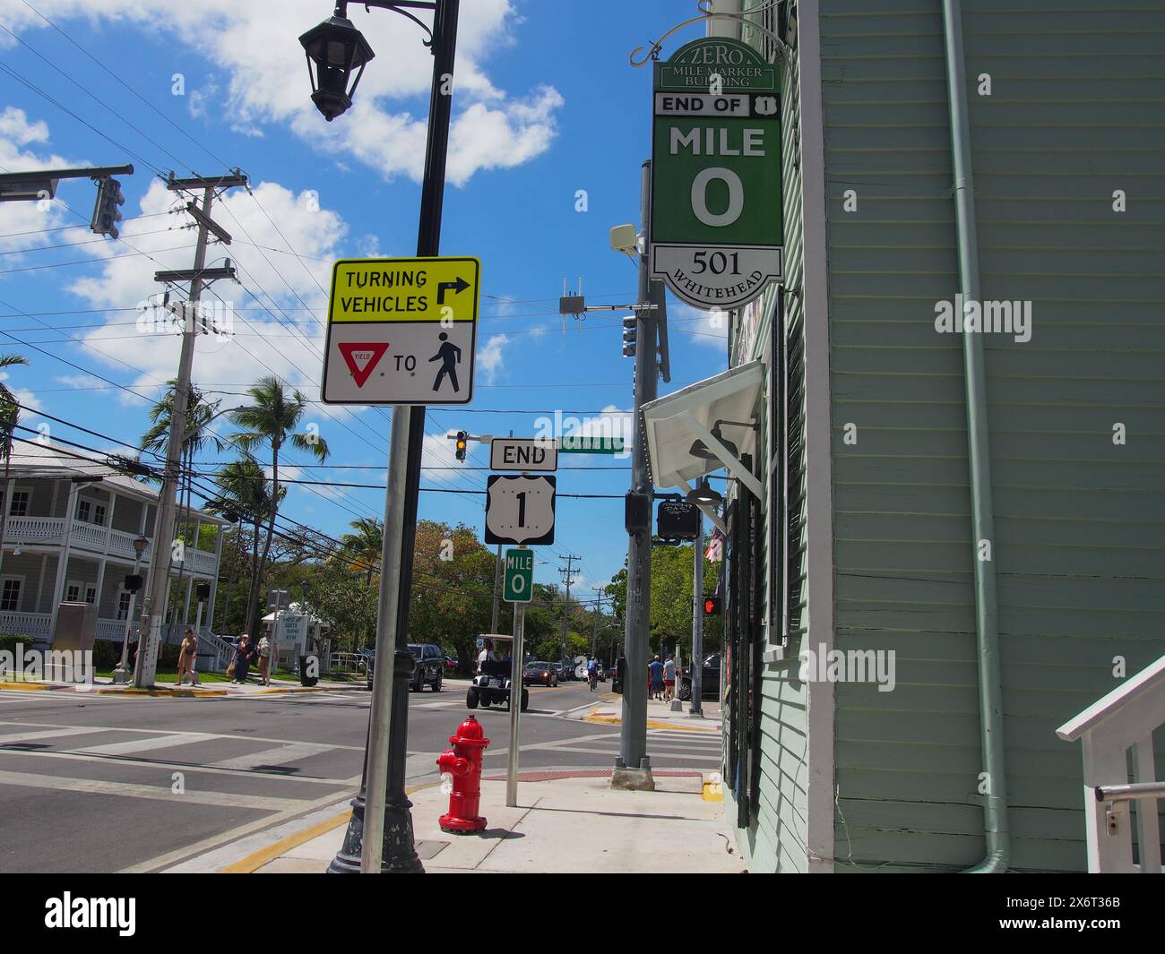 Mile 0 sign marking the end of U.S. Route 1, Key West, Florida, USA ...