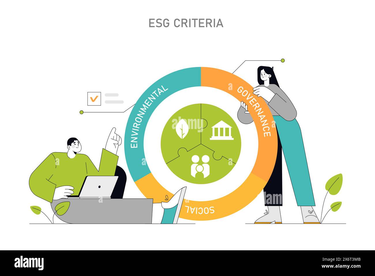 ESG Criteria concept Business professionals assess and integrate Environmental, Social, and ...