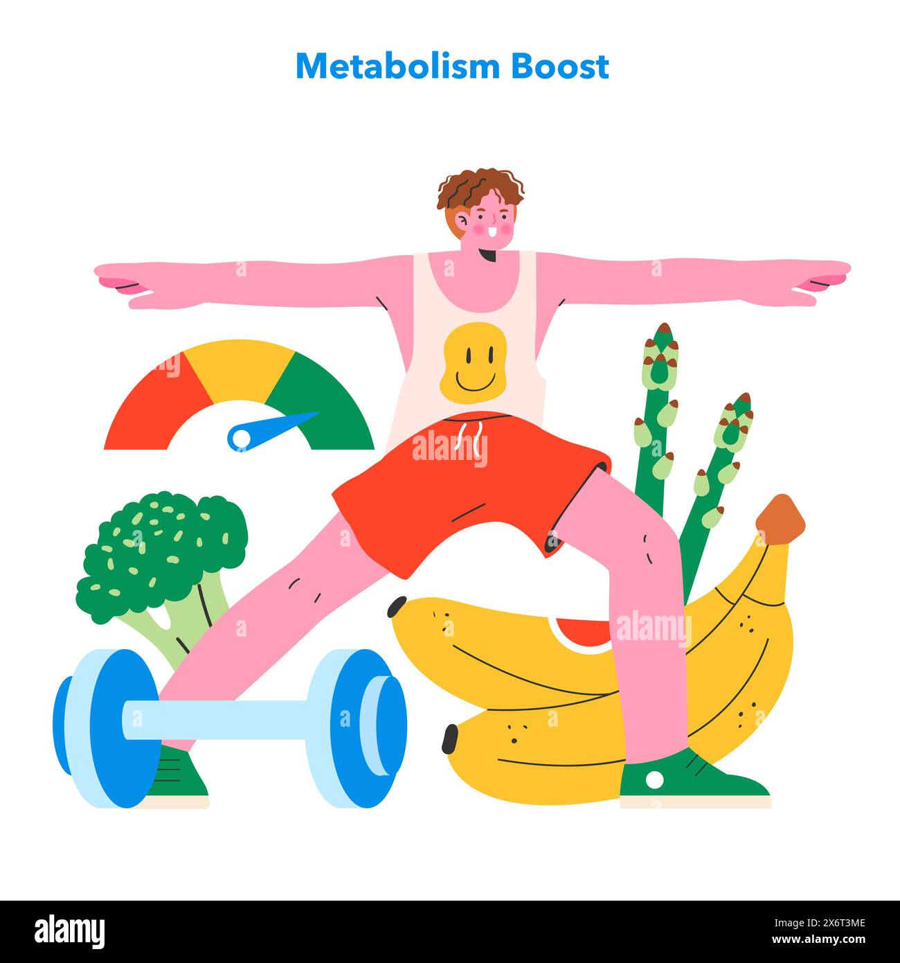 Metabolism Boost concept. Illustration of a happy person with healthy ...