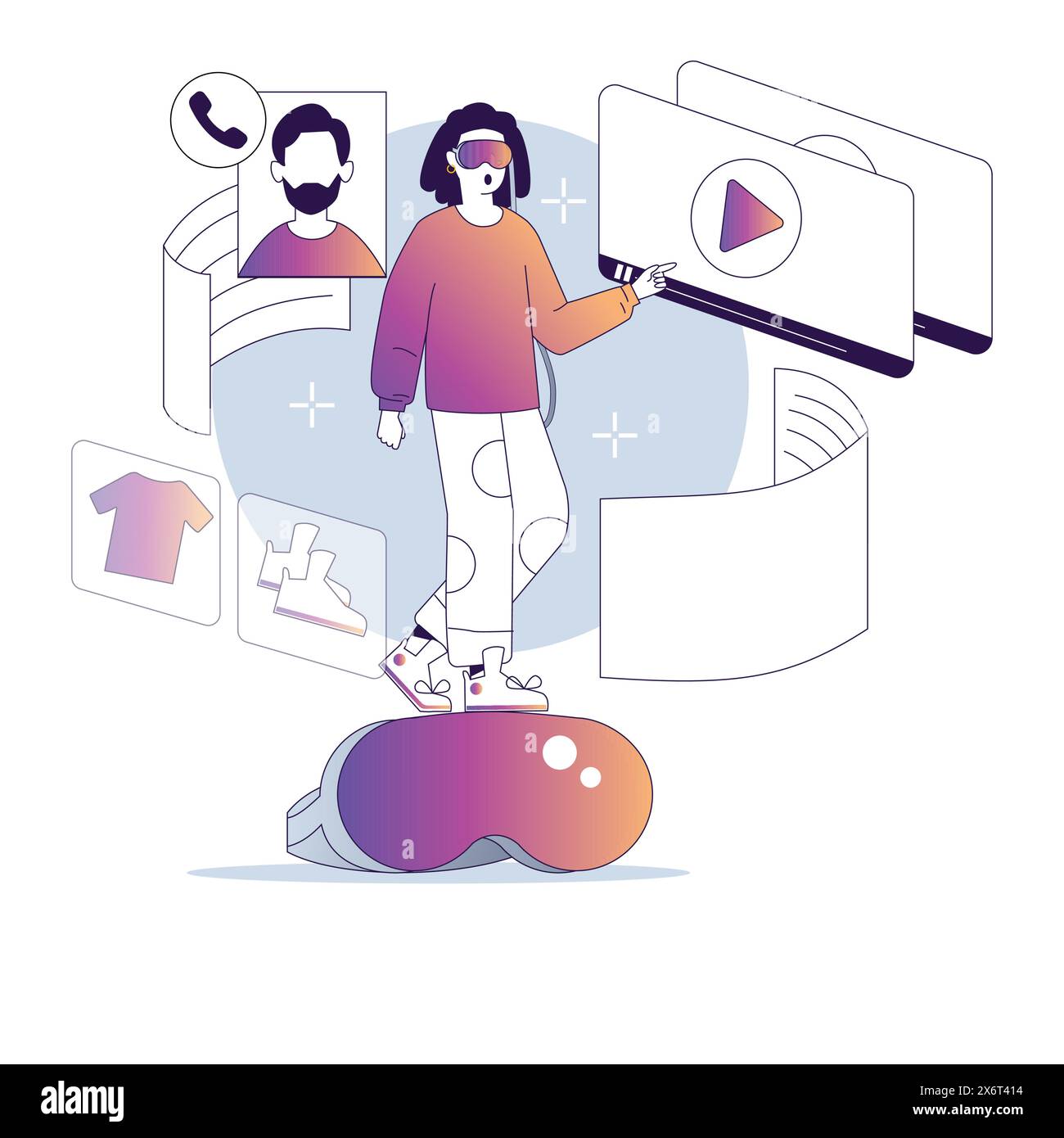 Augmented Reality concept. A person interacting with holographic ...