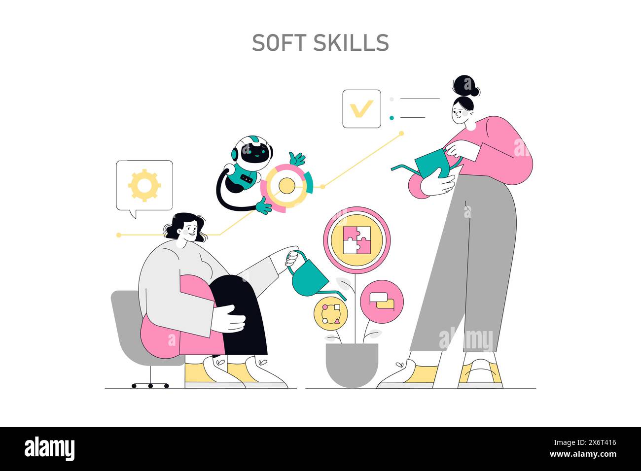 Soft Skills concept. Individuals nurturing personal growth and team collaboration highlighted by ...