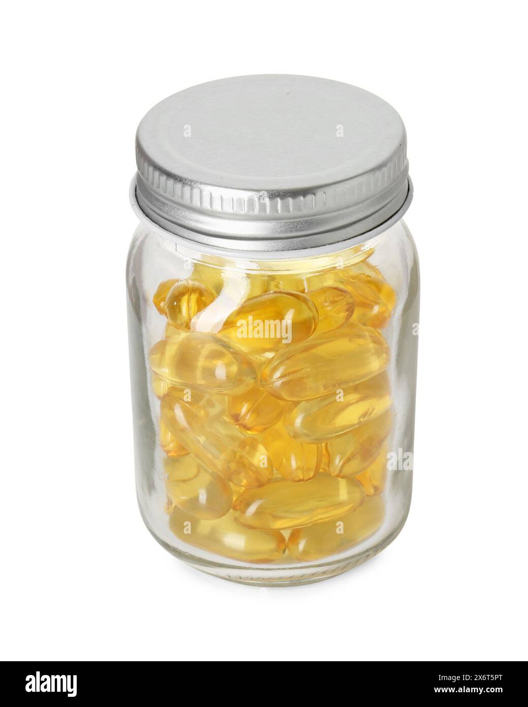Softgel capsules in bottle isolated on white Stock Photo - Alamy