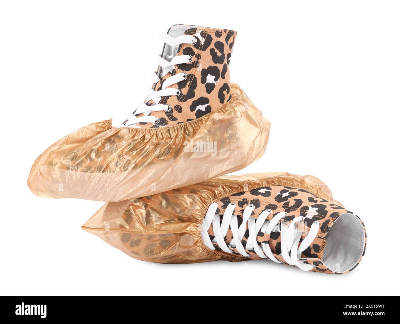 Sneakers in shoe covers isolated on white Stock Photo - Alamy