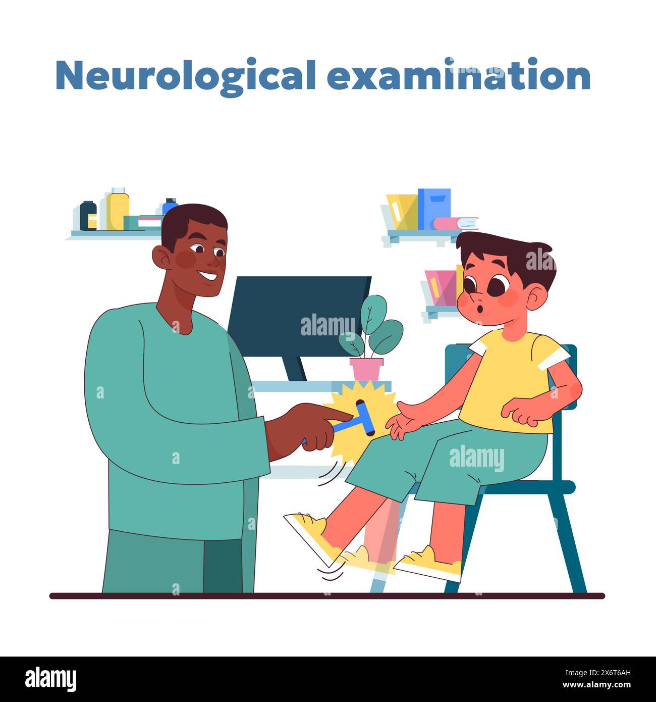 Calm and attentive neurological exam. Surprised young boy undergoes ...