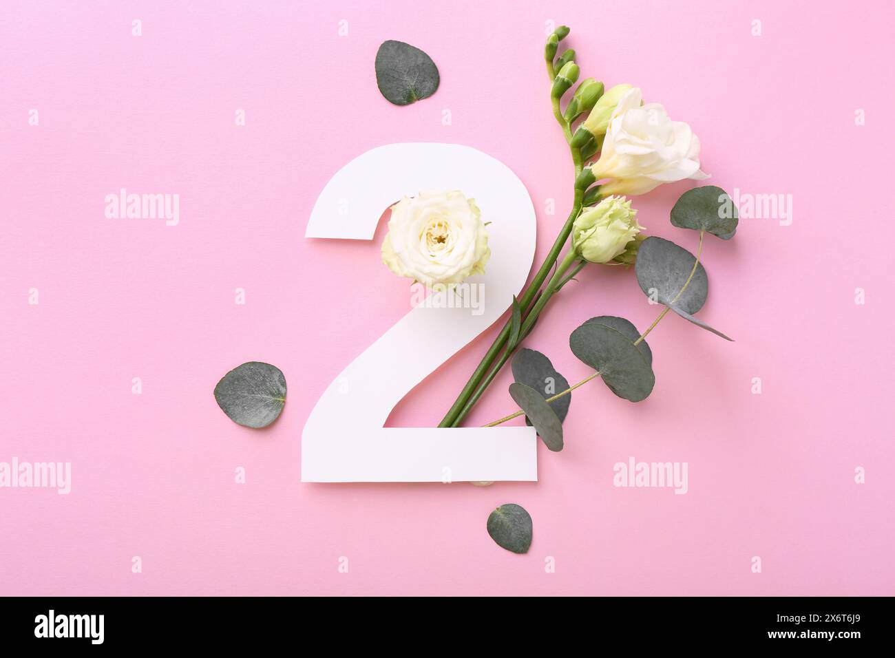 Paper number 2, eucalyptus leaves and beautiful flowers on pink ...