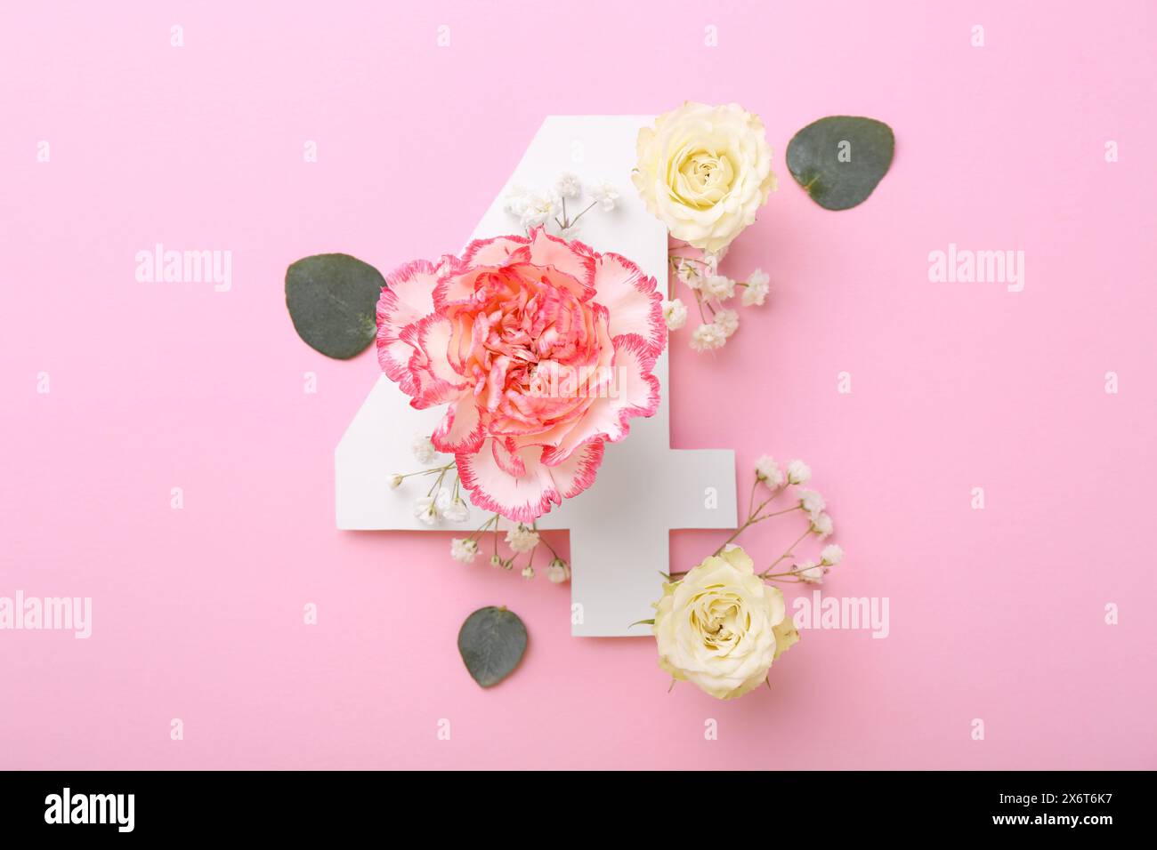 Paper number 4, eucalyptus leaves and beautiful flowers on pink ...