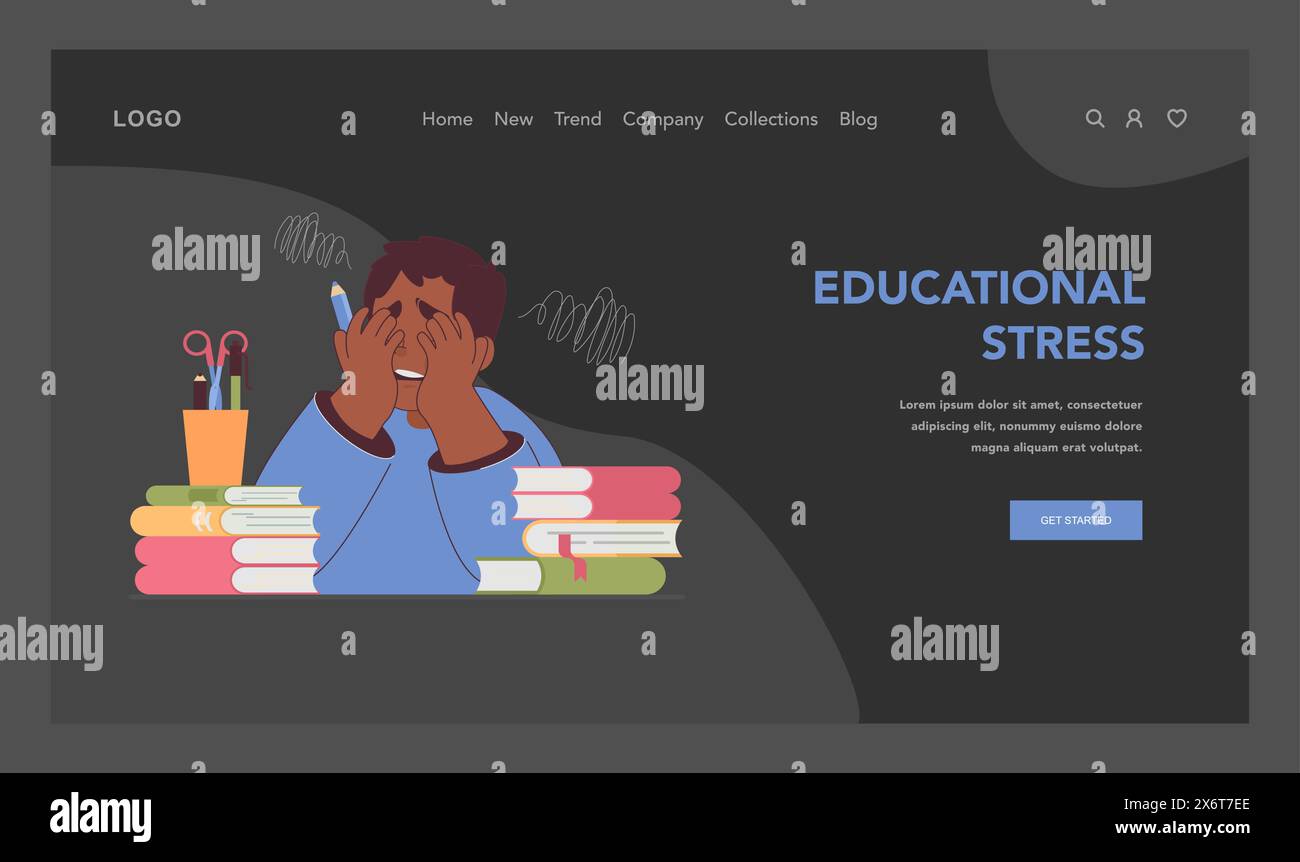 Educational stress web or landing. Student feels overwhelmed by ...