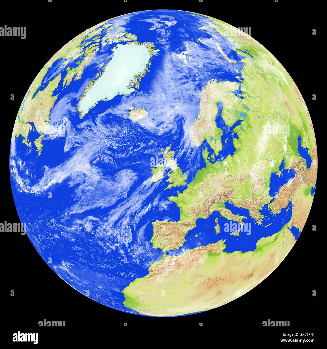Close view of the earth from space showing the United Kingdom in the ...