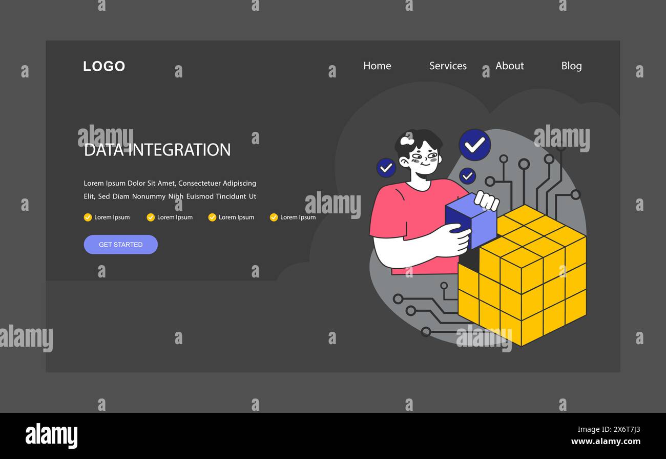 Data Integration dark or night web or landing. Seamless incorporation ...