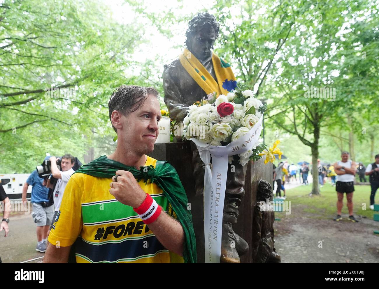 Sebastian Vettel at the Ayrton Senna Memorial at the Autodromo ...