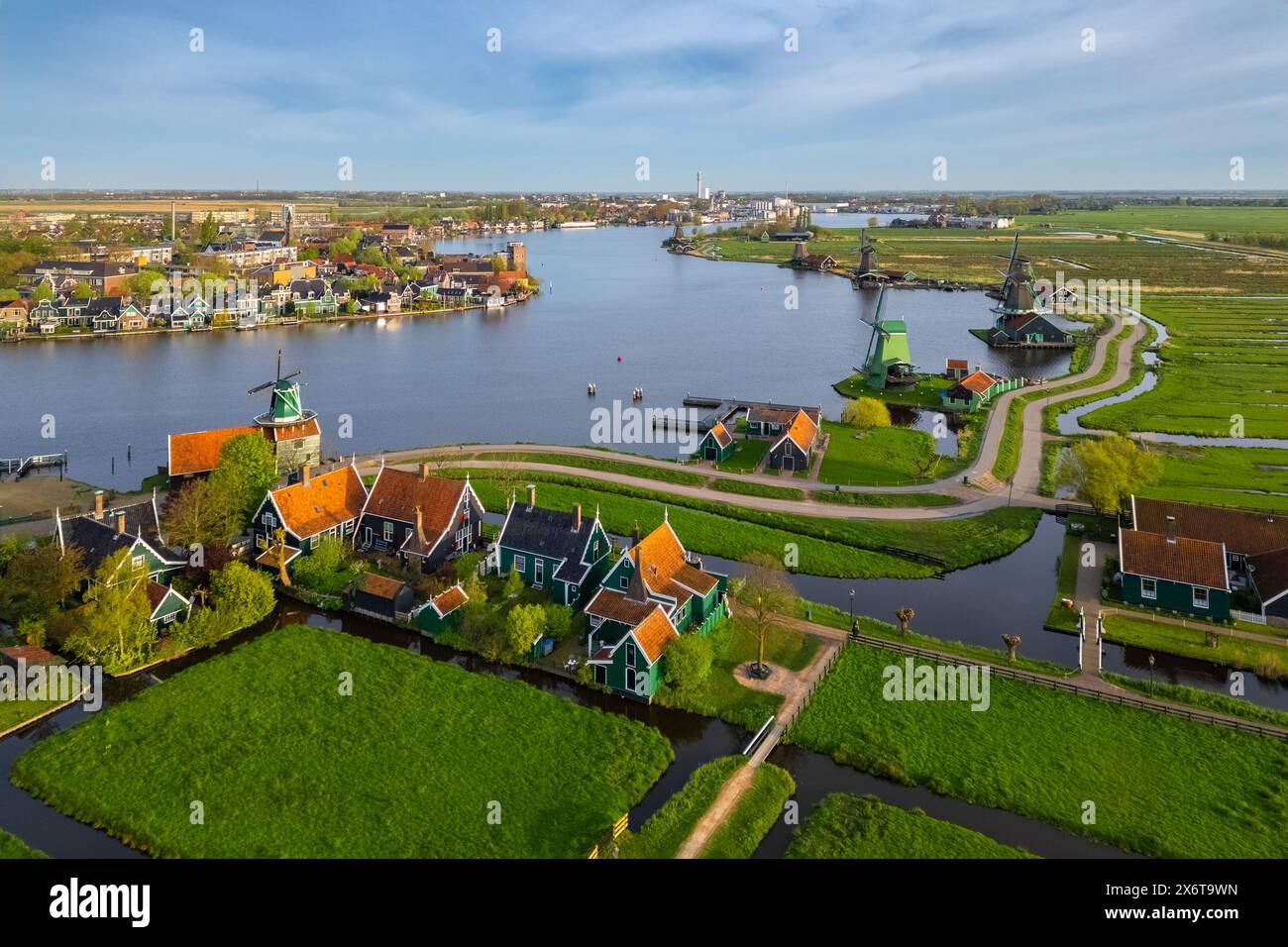 Aerial View Of The Typical Windmills Of Zaanse Schans In Spring Zaanse Aerial View Of The Typical Windmills Of Zaanse Schans In Spring Zaanse