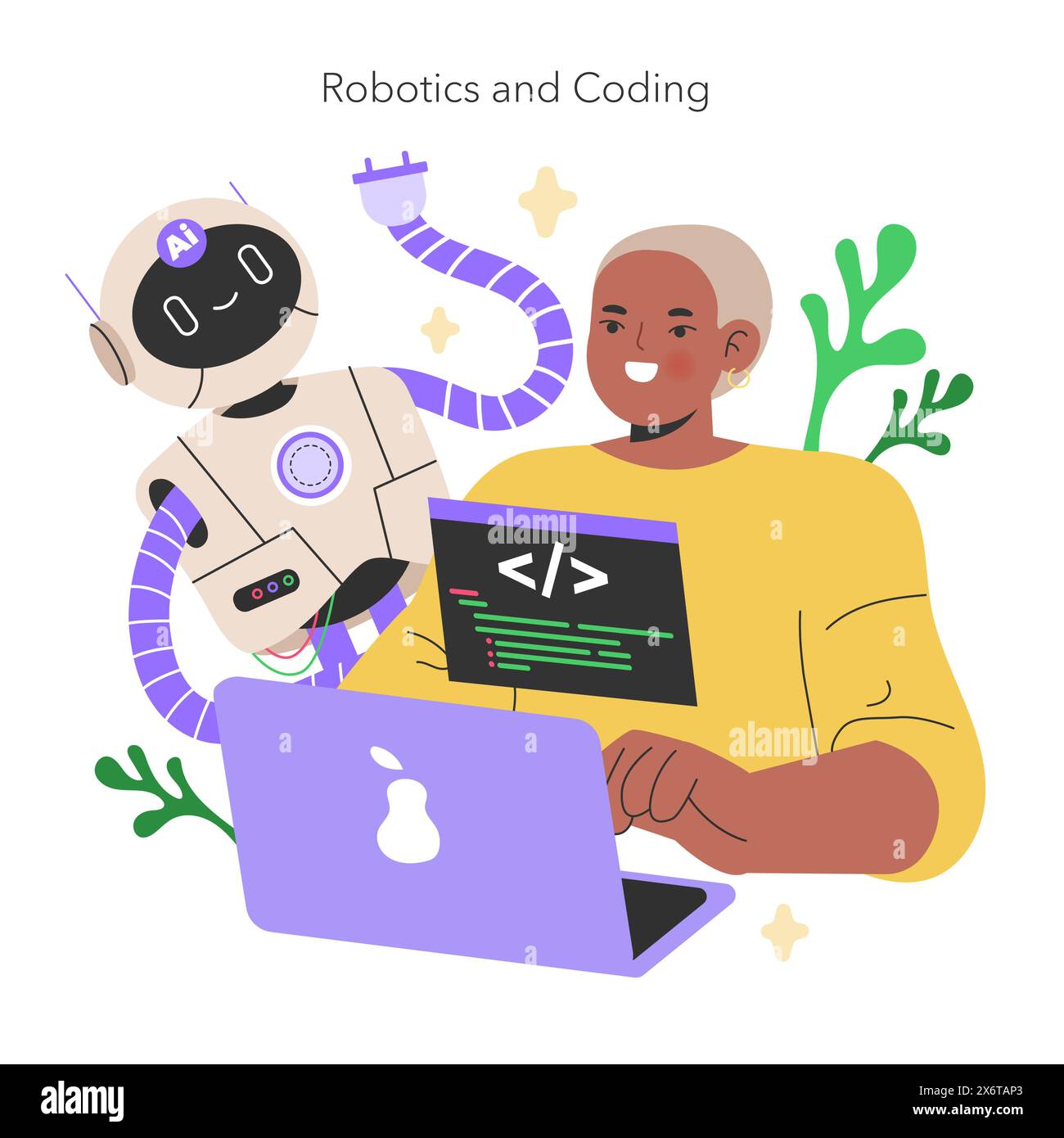 Maker Culture concept A man with a robot illustrates the future of ...