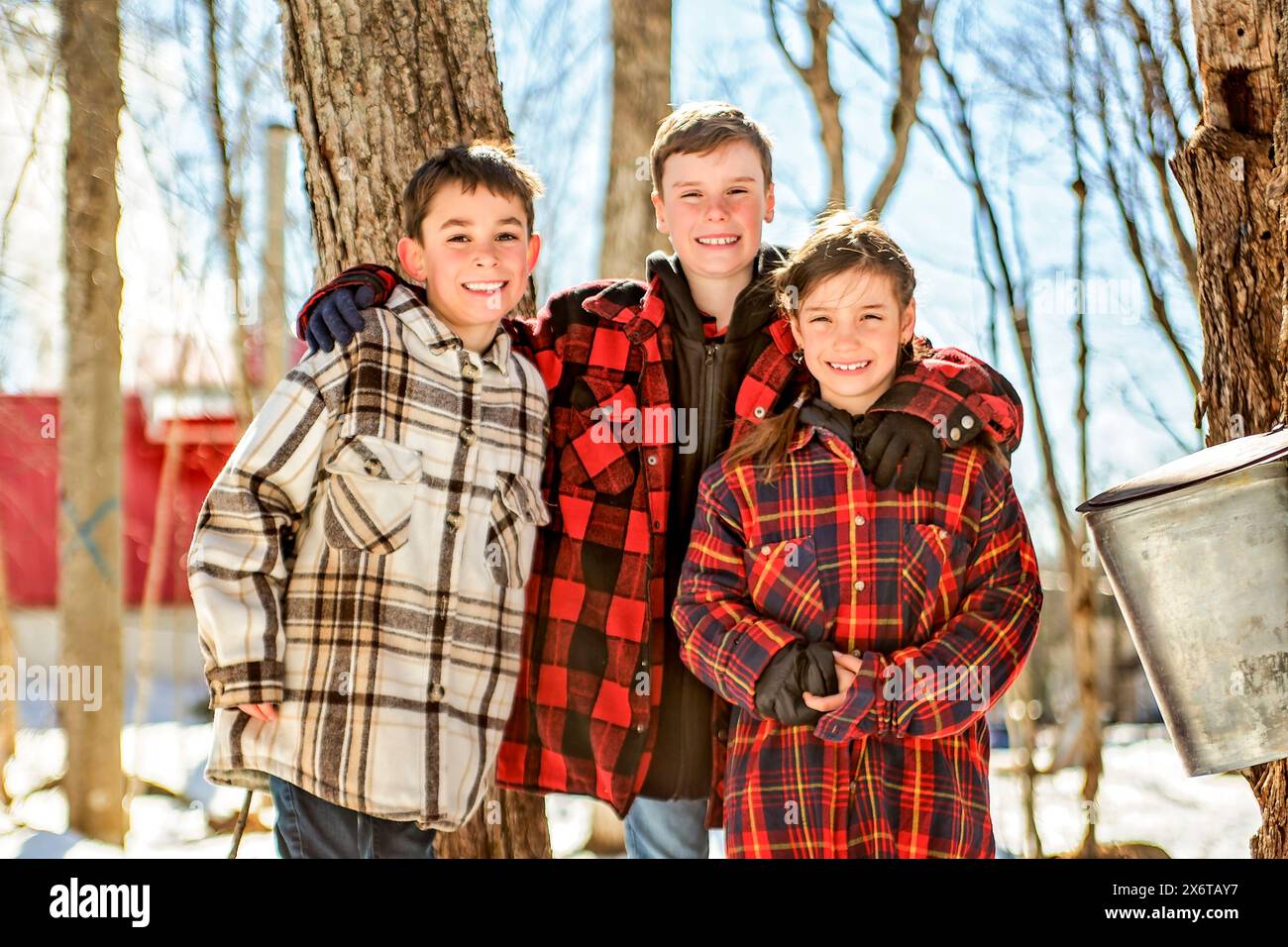 Photo showing children having great time at maple shack Stock Photo - Alamy