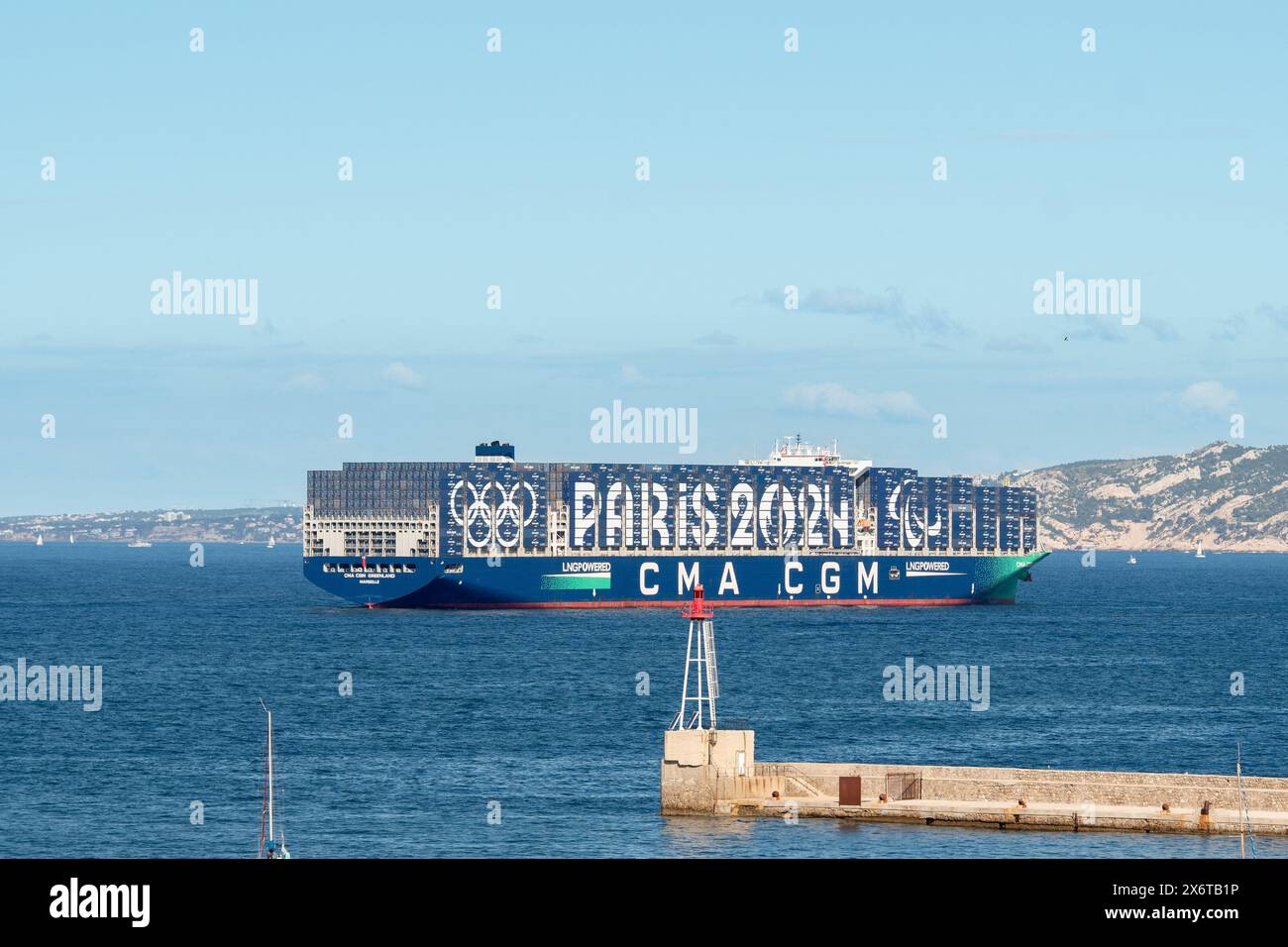 Marseille, France. 08th May, 2024. CMA-CGM's LNG-powered container ship ...
