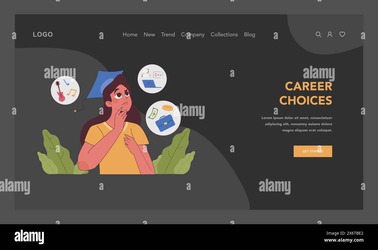 Career Choices concept. Pensive young woman weighing options in coding ...