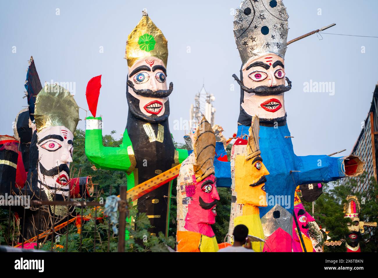 Colorful effigies of demon king Ravan of paper made on the hindu ...
