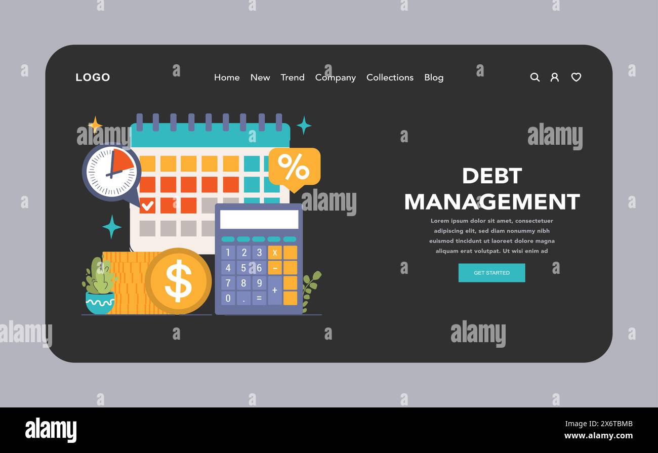 Debt Management Essentials concept. Calendar and clock signify timely ...
