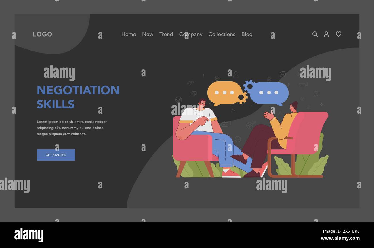 Negotiation skills concept. Two people in thoughtful conversation ...