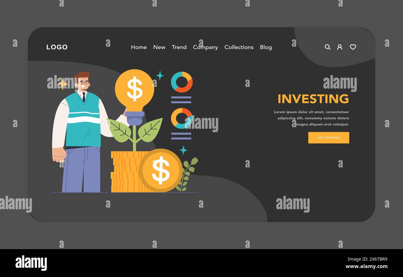 Smart Investing concept. Confident investor with coin stack and plant ...