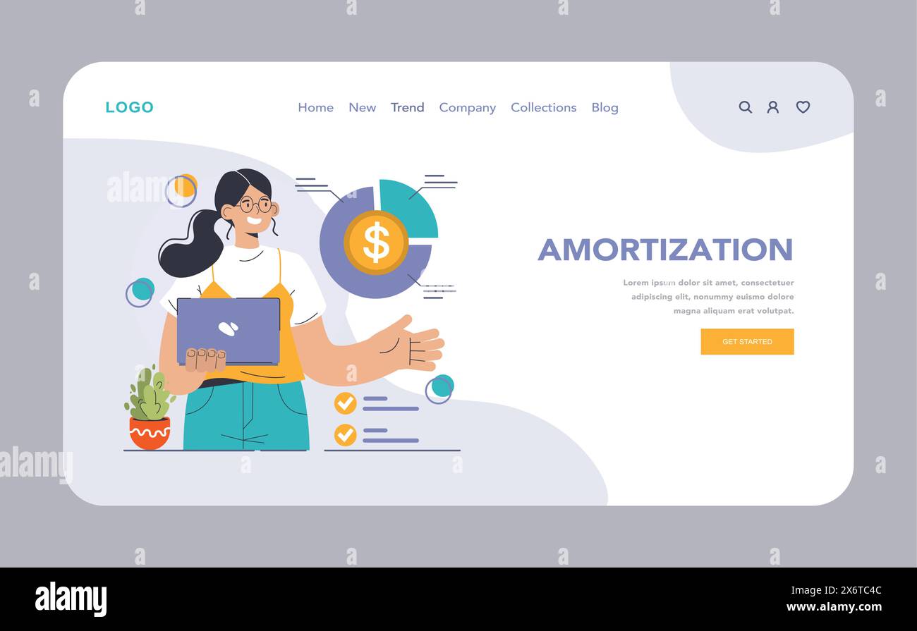 Amortization and depreciation web or landing. Calculating the value for business assets over ...