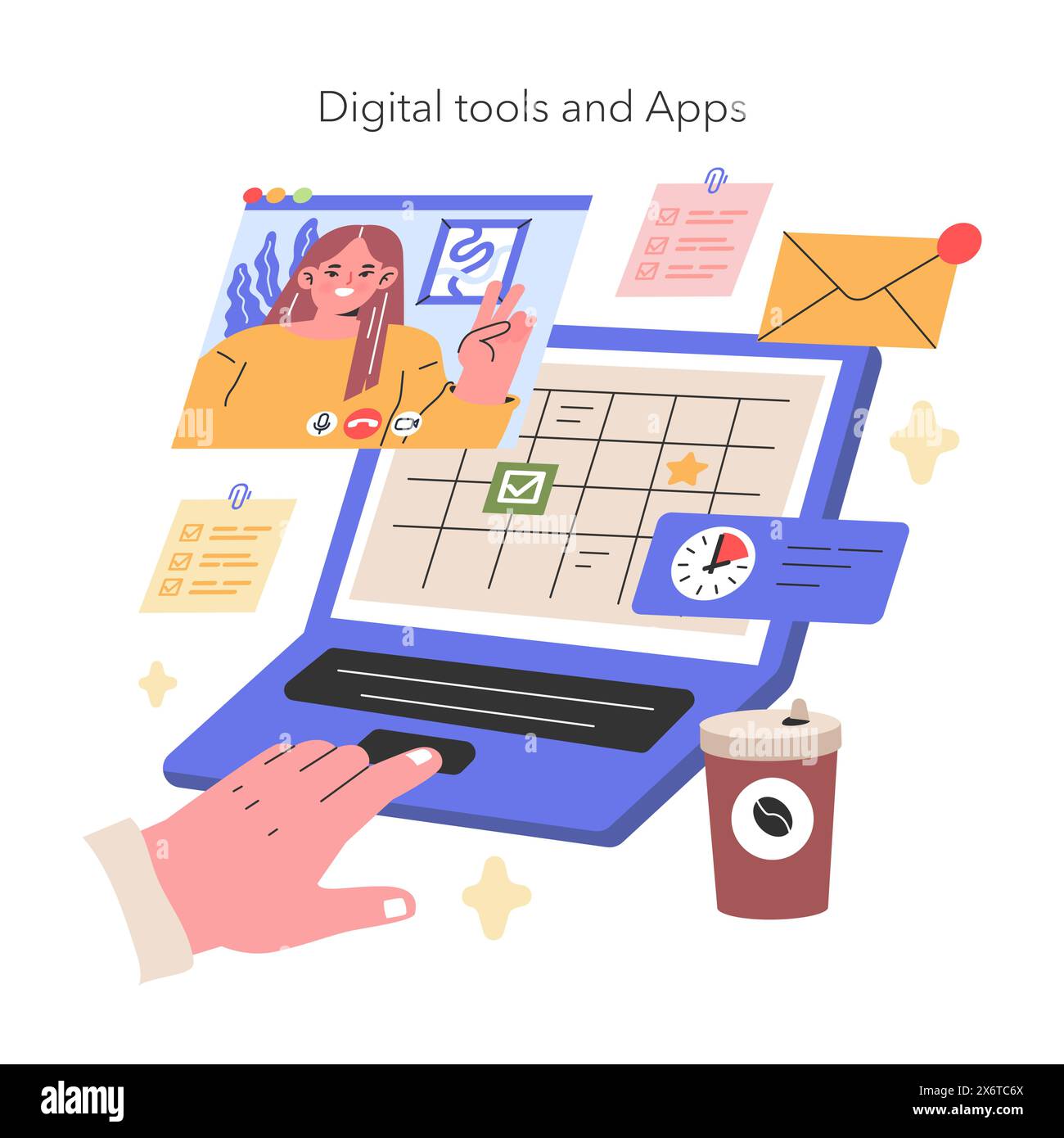 Digital Tools and Apps illustration A modern professional navigates ...