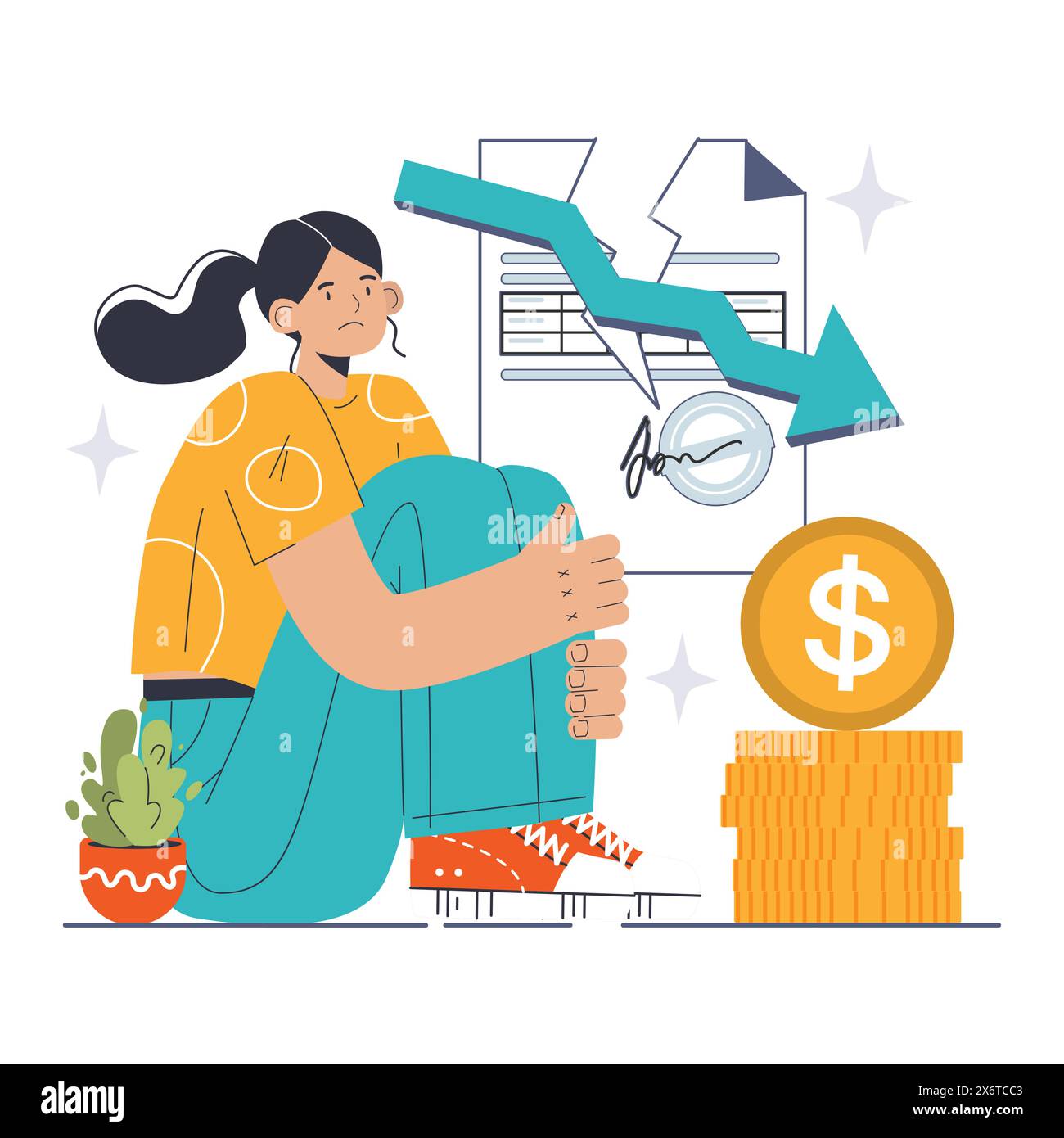 Credit Crisis concept. Distressed woman with financial default notice ...