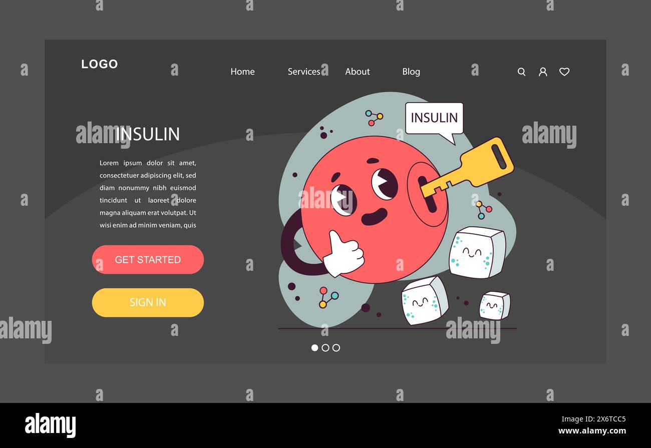 Endocrine system night or dark mode web banner or landing page. Insulin ...