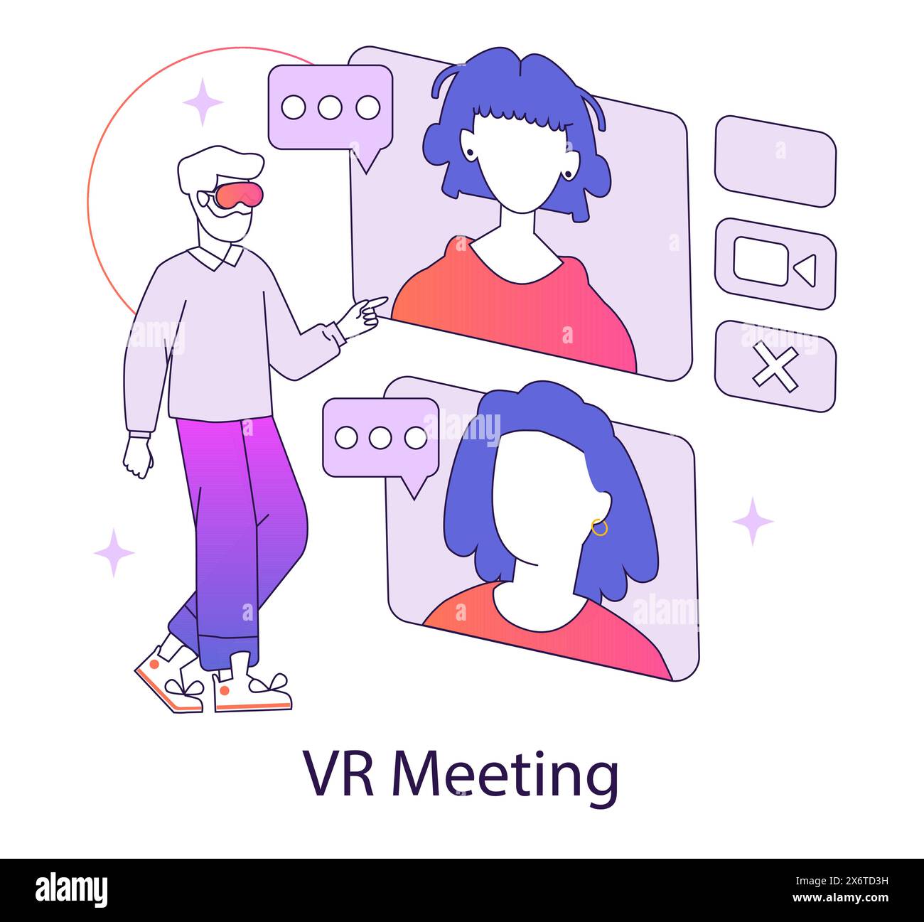 AR and VR Meeting concept. A person interacts with virtual interfaces ...