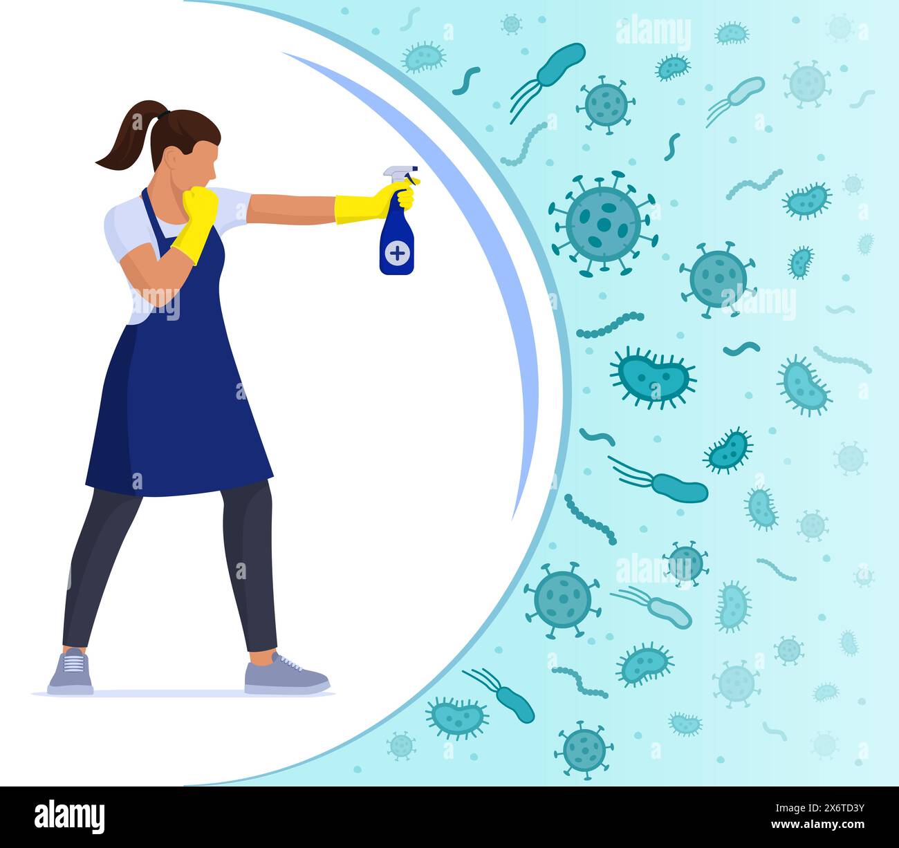 Woman fighting germs with a spray detergent: prevention and hygiene ...