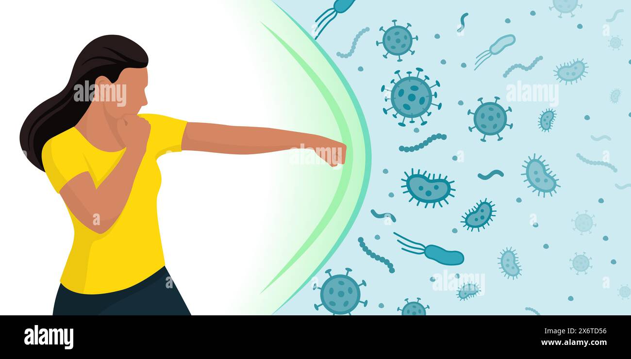 Woman with strong immune system: she is fighting germs, virus and ...