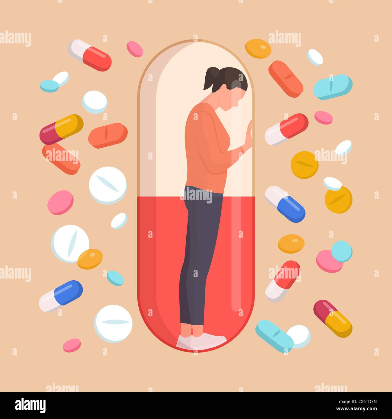 Woman suffering from prescription drugs addiction, she is trapped ...