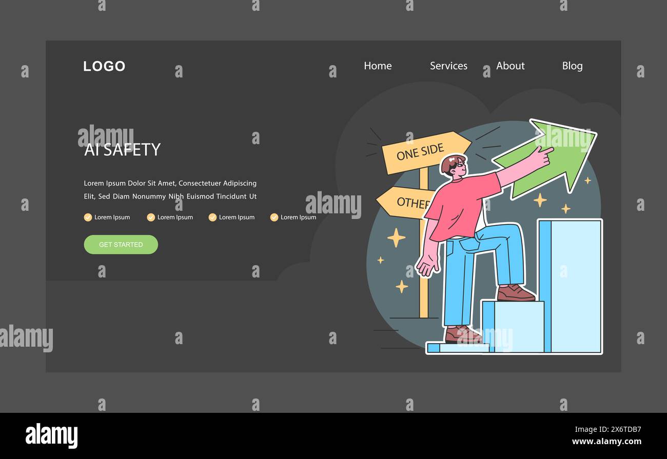 Decision-making dark or night mode web, landing. Empowered man climbs, confidently choosing a ...
