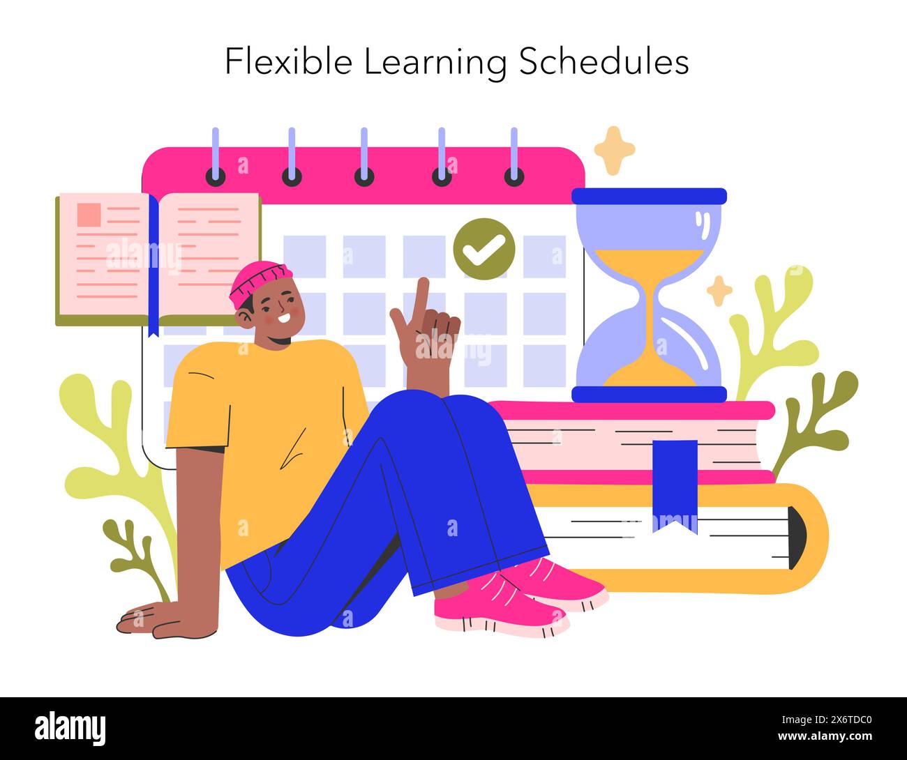 Flexible Learning Schedules concept A student with a calendar and ...
