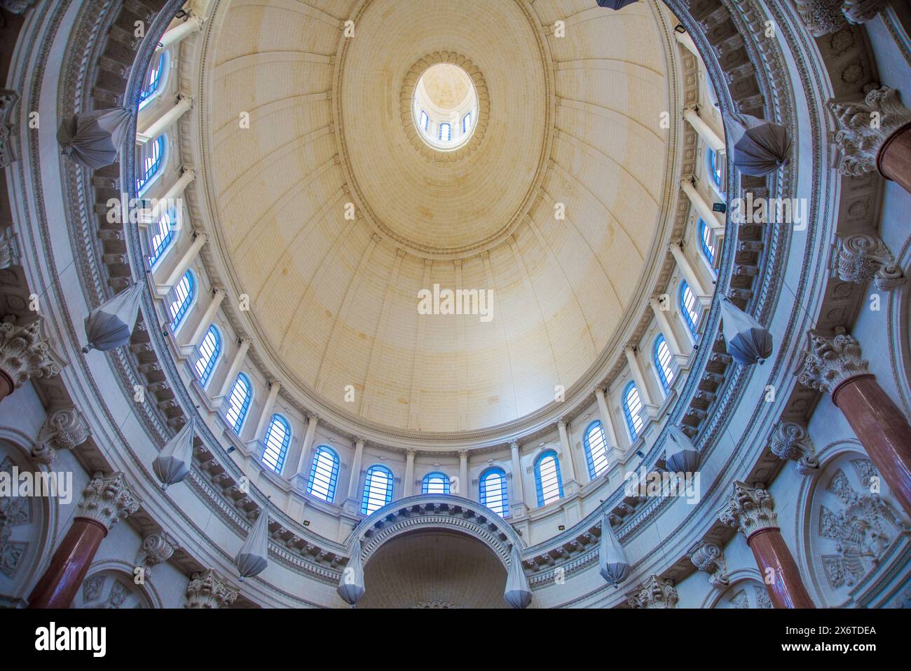Looking up into the interior of the dome of the Roman Catholic Basilica ...