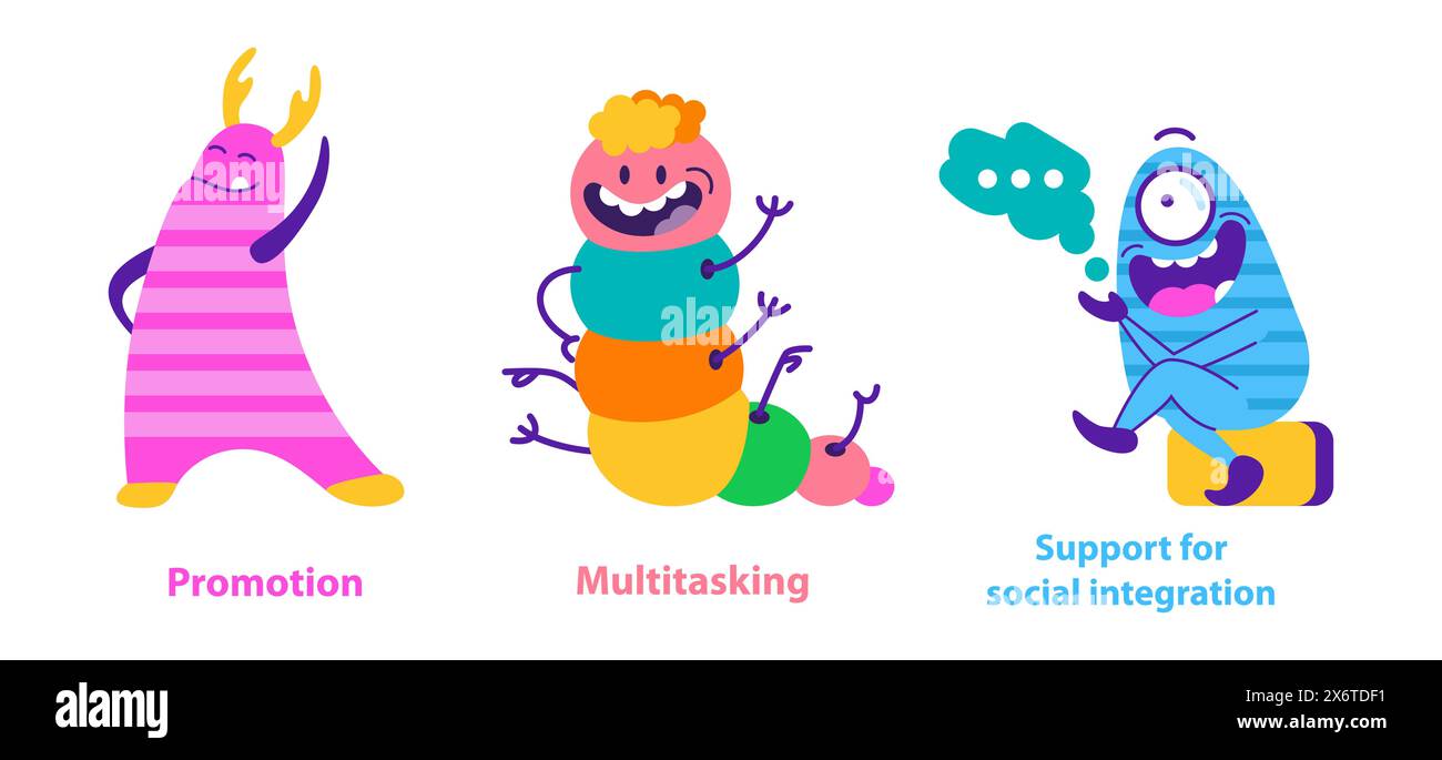 Monster Helpers set. Colorful creatures showcasing promotion ...