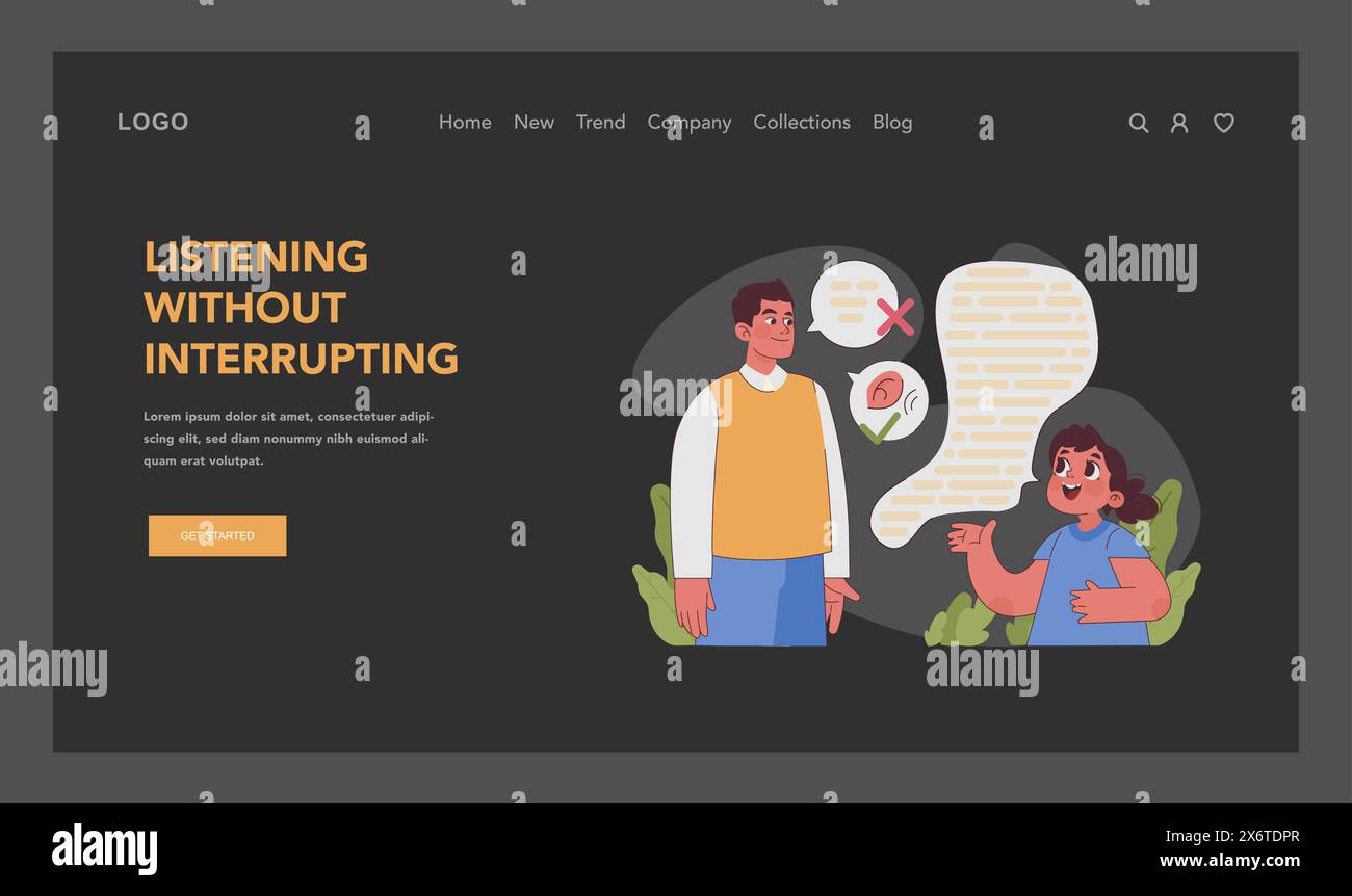 Listening without interrupting dark or night mode web, landing. Father ...