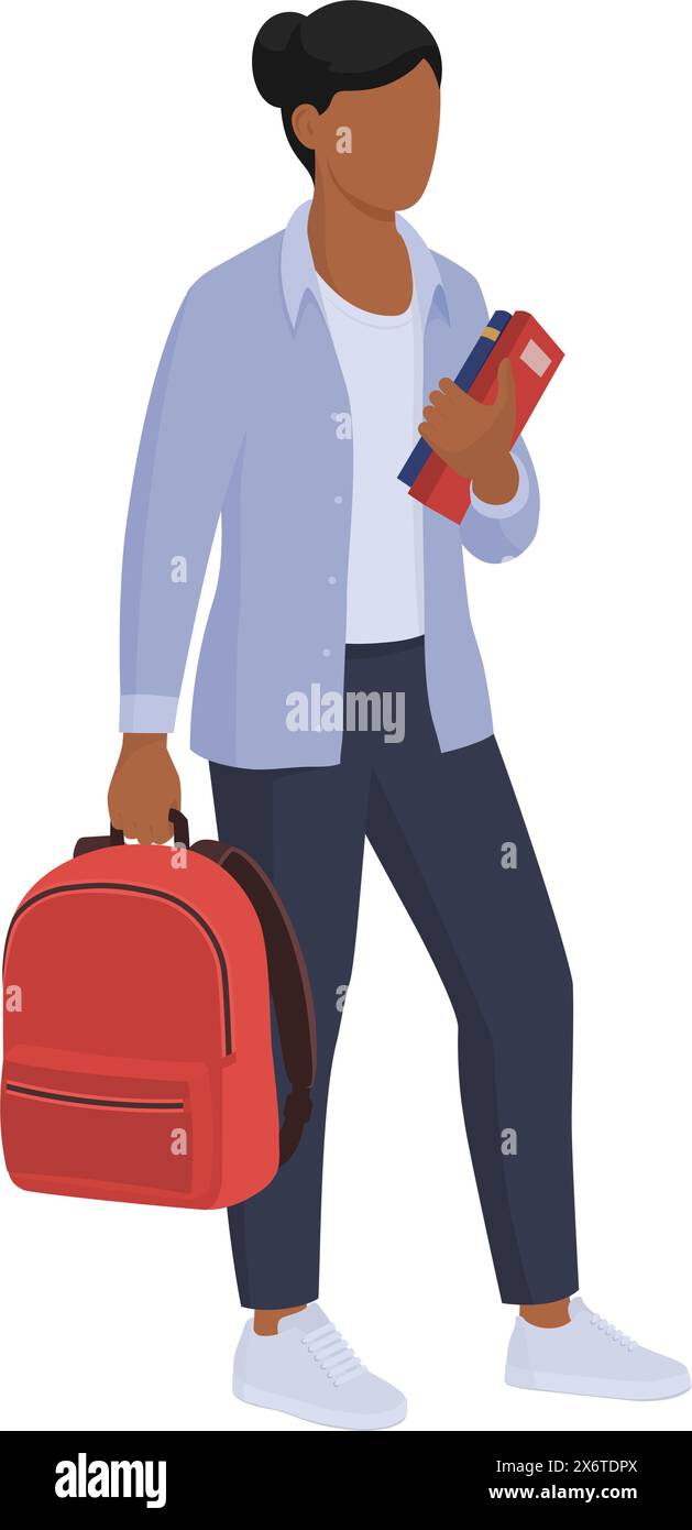 Adult female student holding her books and a backpack, learning and ...