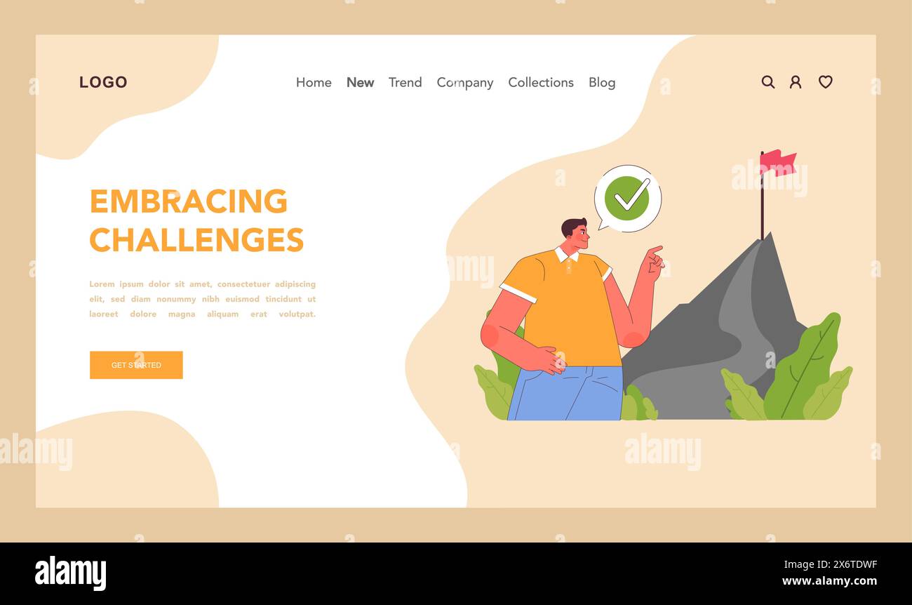 Challenge acceptance concept. Man watching confidently at mountain ...