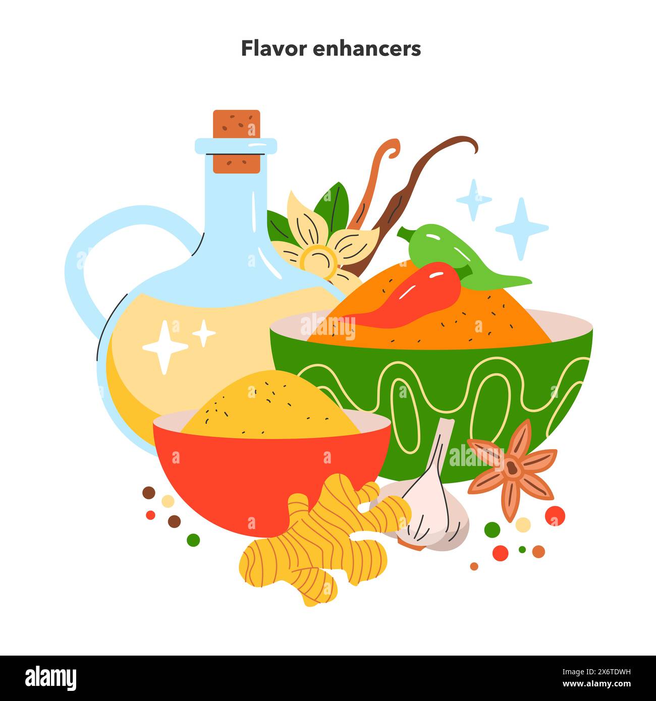 Flavor Reversal concept. Colorful array of spices and condiments ...