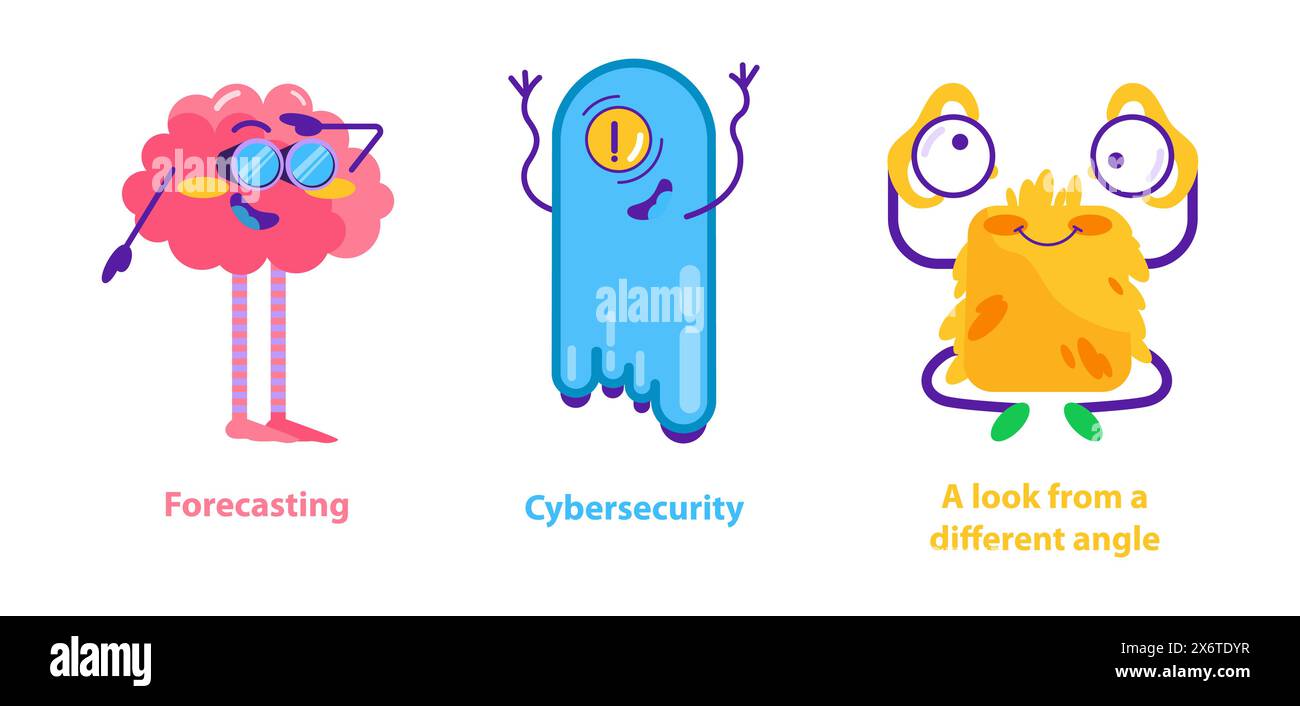 Monster Helpers set. Whimsical creatures representing forecasting ...