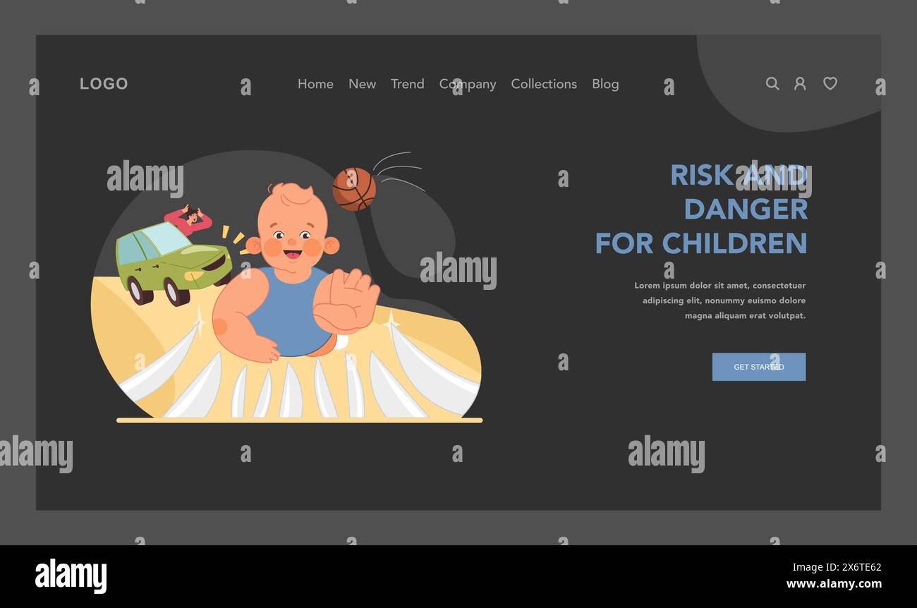 Child safety alert. Toddler reaching for sharp knives, while ball flies ...