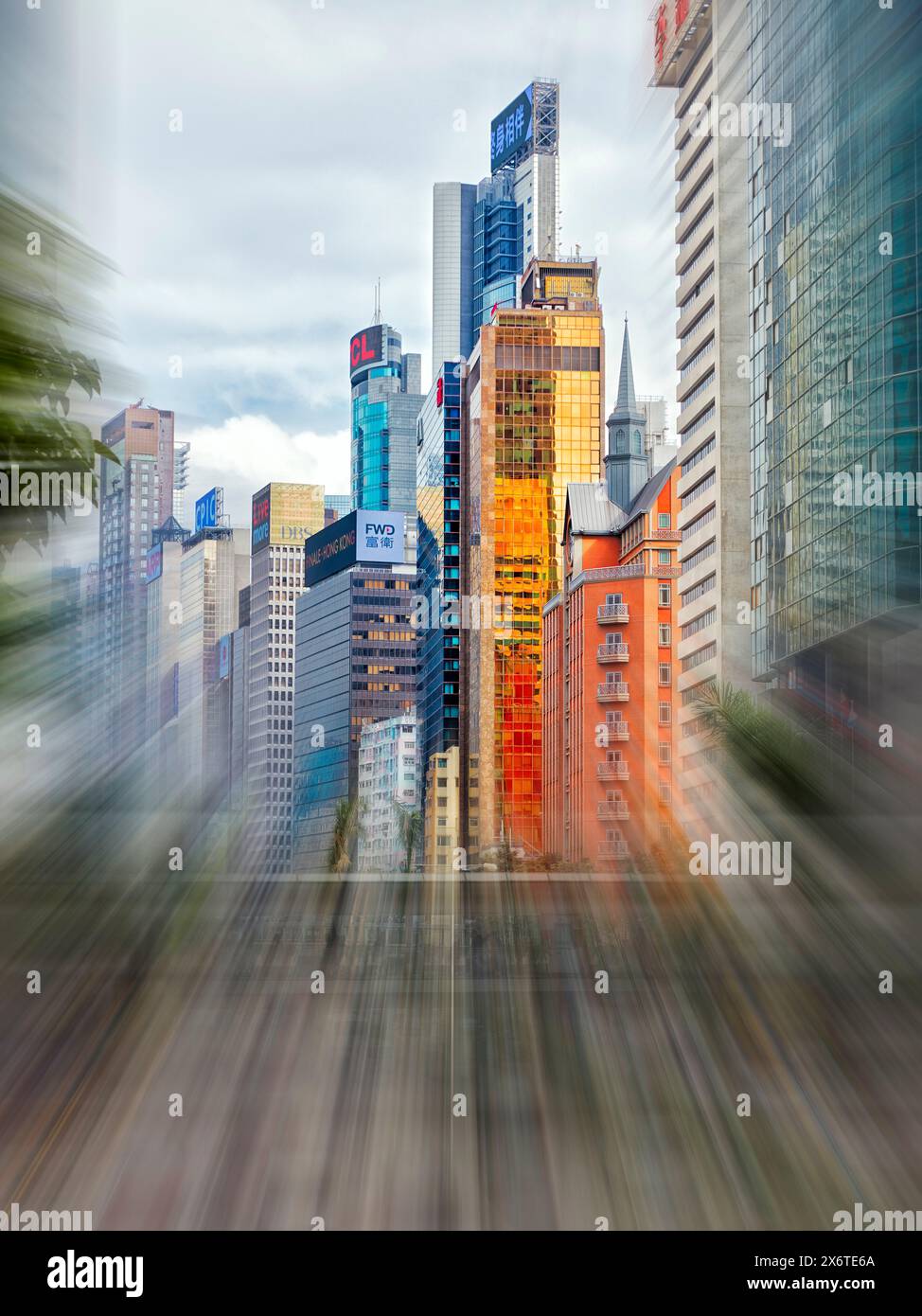 Radial blur of modern high-rise buildings on Gloucester Road in Wan ...