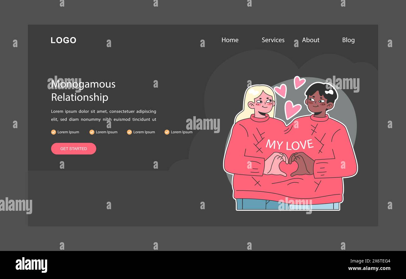 Monogamous relationship dark or night mode web, landing. United in ...