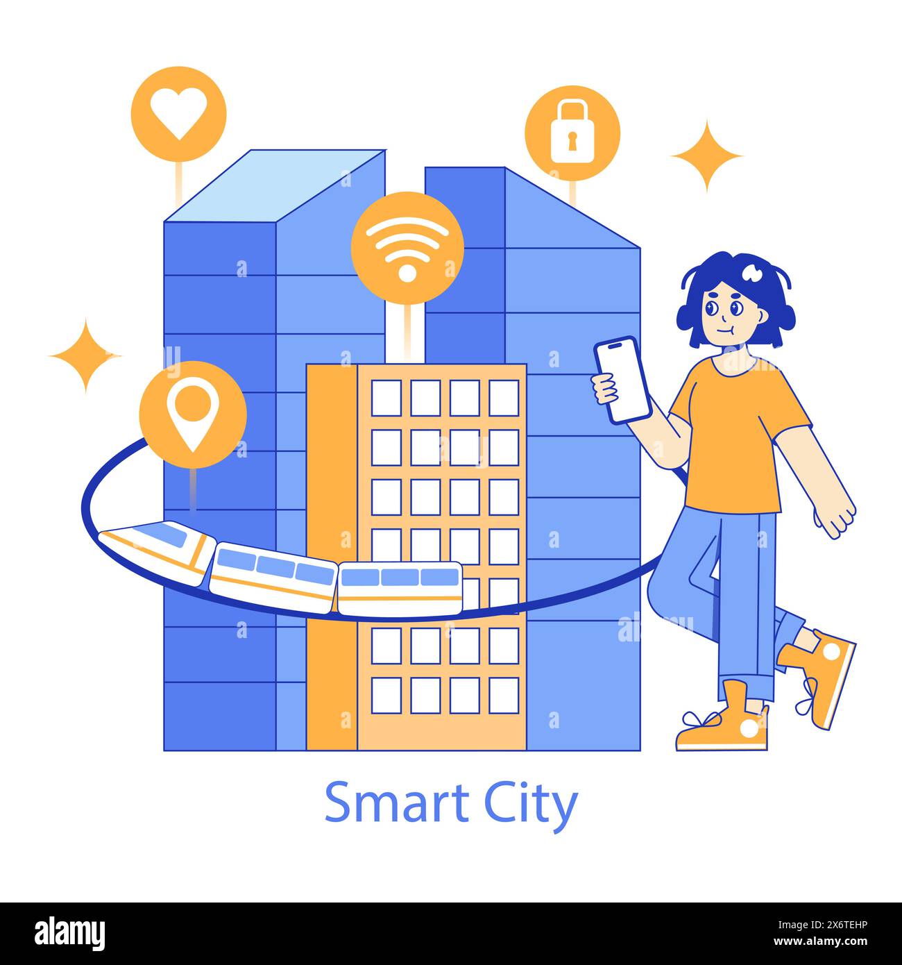 Hyperconnectivity concept. An illustration of smart city technology ...