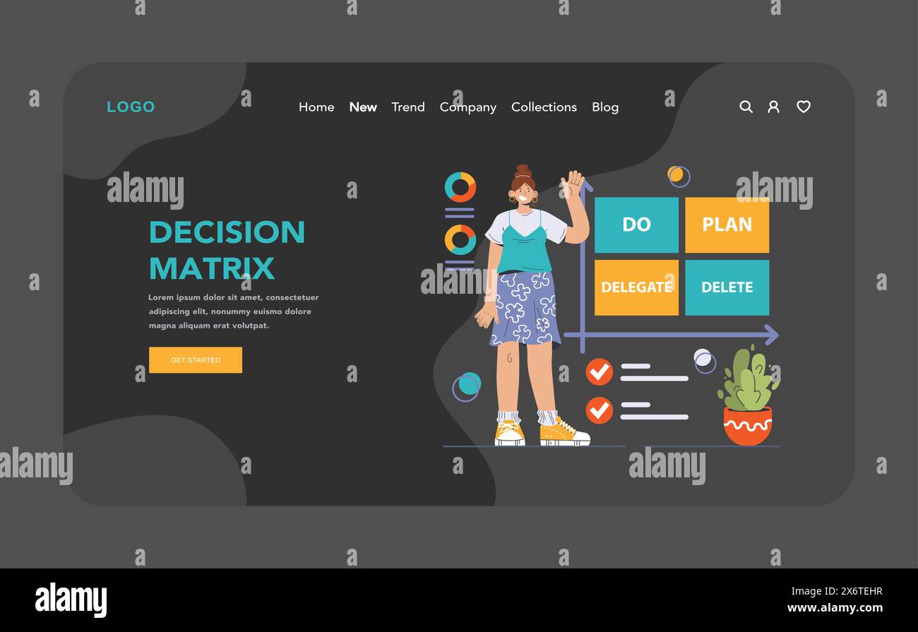 Decision-making dark or night mode web, landing. Strategic thinking, brainstorming and solution ...