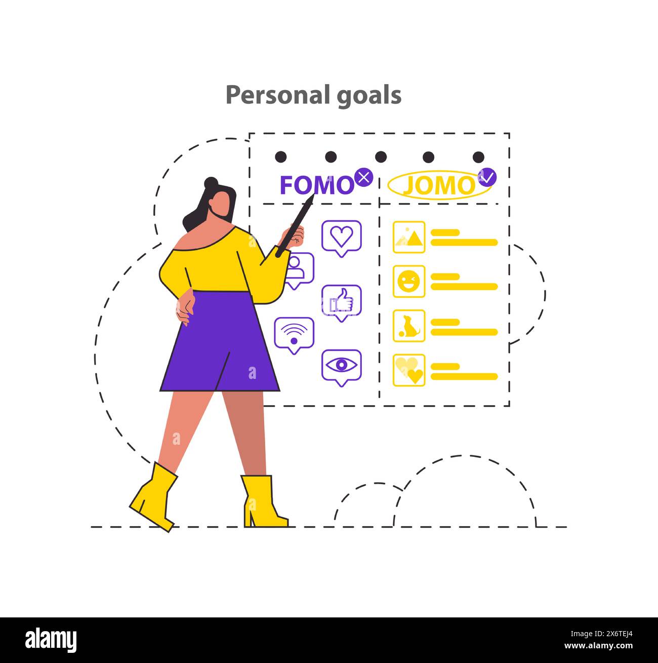 FOMO Defeat Strategy concept. An illustration showing a person ...